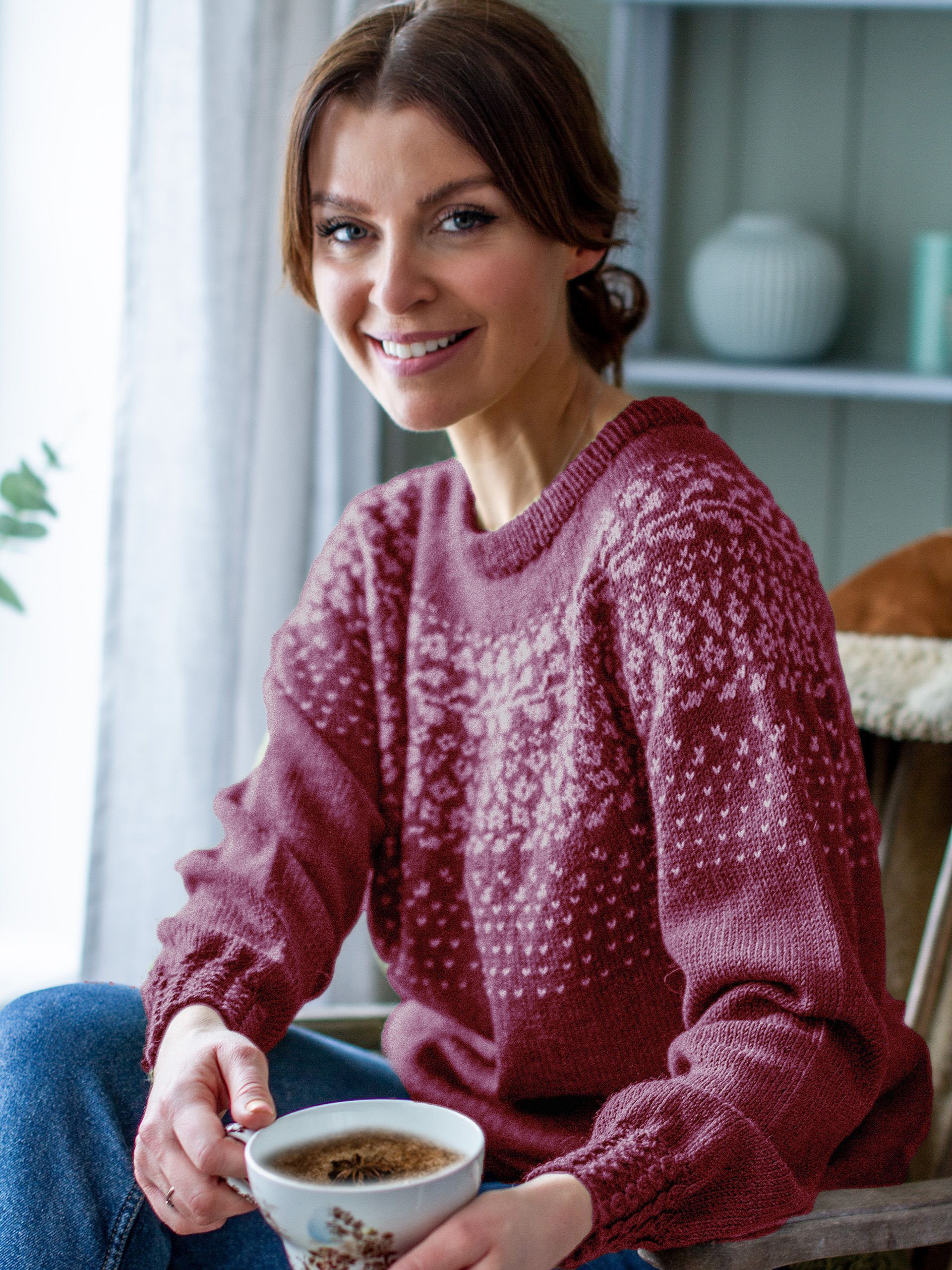 BLOMSTRING genser burgunder (Woolevo) - Garnius