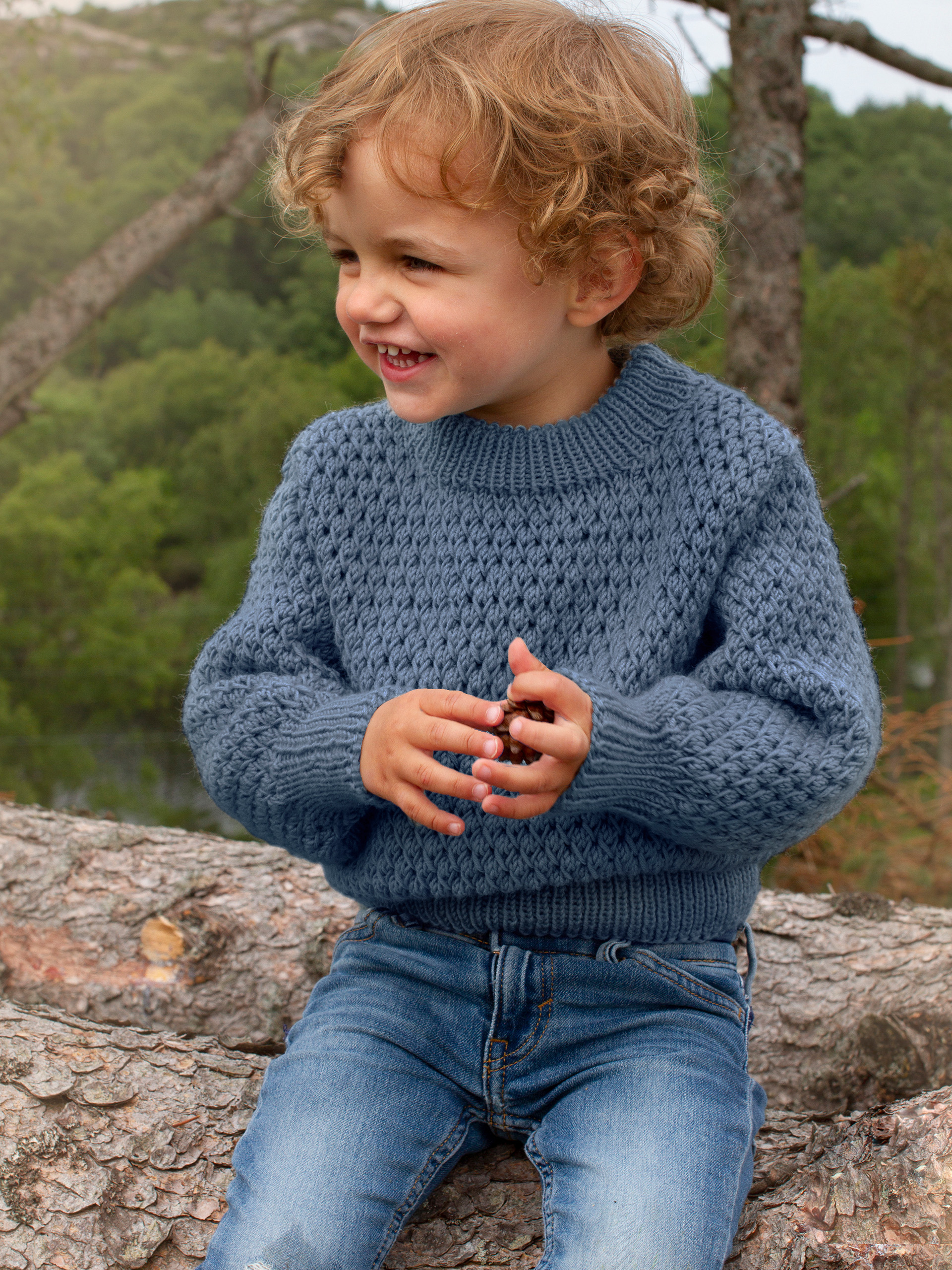 STAVA sweater ensfarvet denim - Garnius