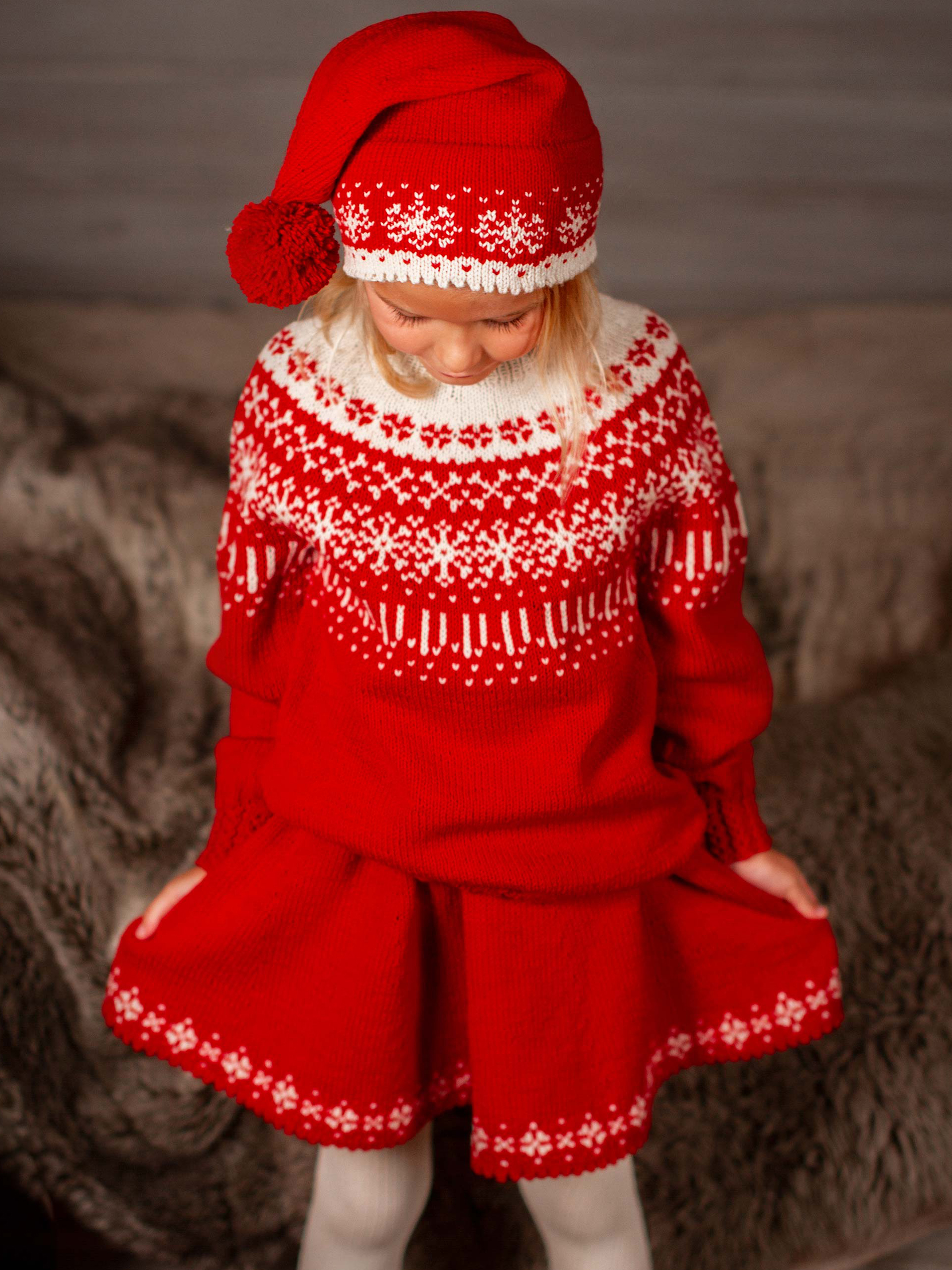 STJERNESKUDD genser barn rød-kitt (Woolevo) - Garnius