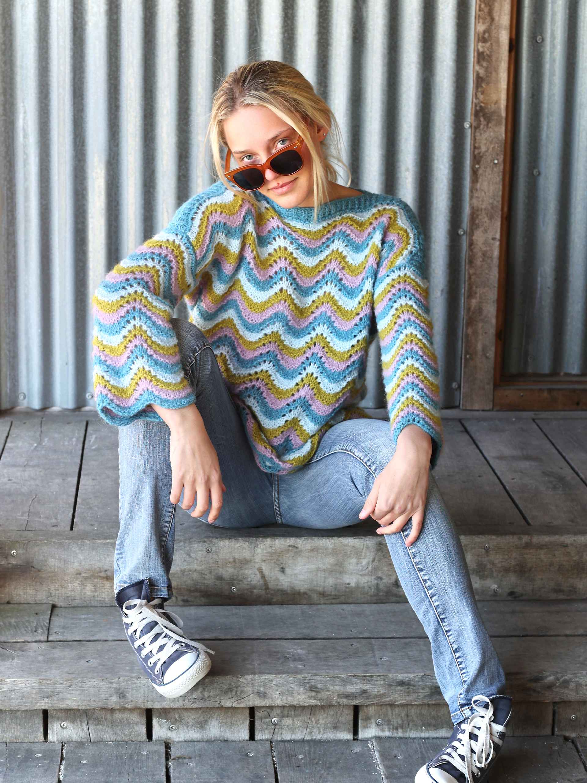 WAVE sweater lys petrol/pink - Garnius - Garnius.dk